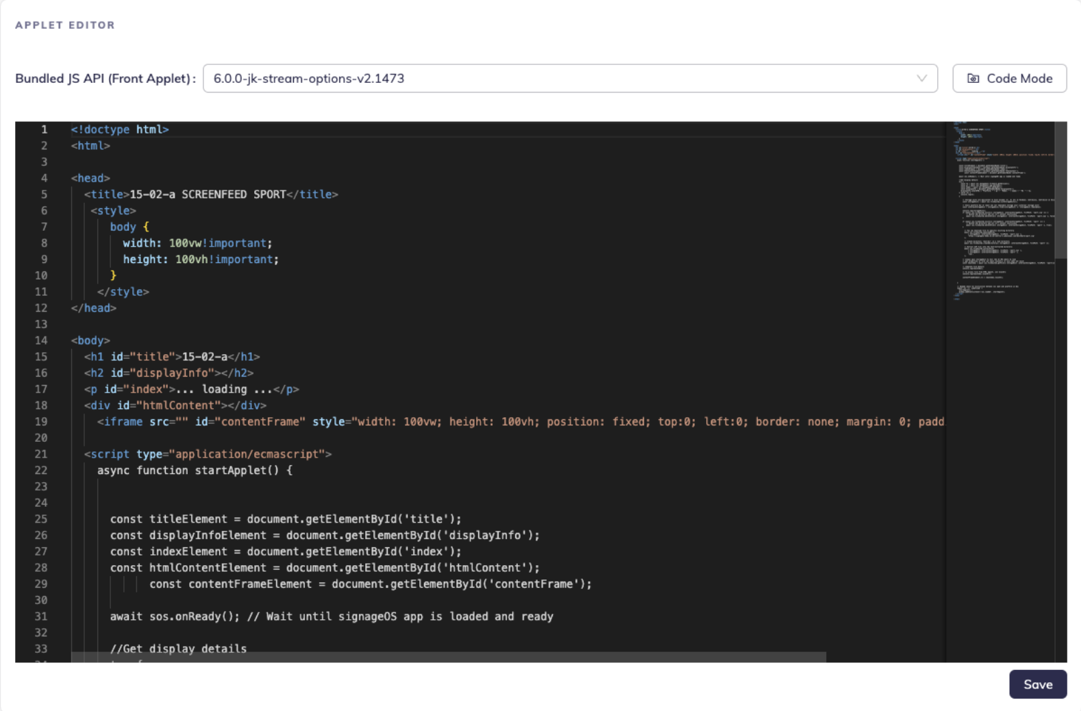 Web Editor for Applet in Box – signageOS