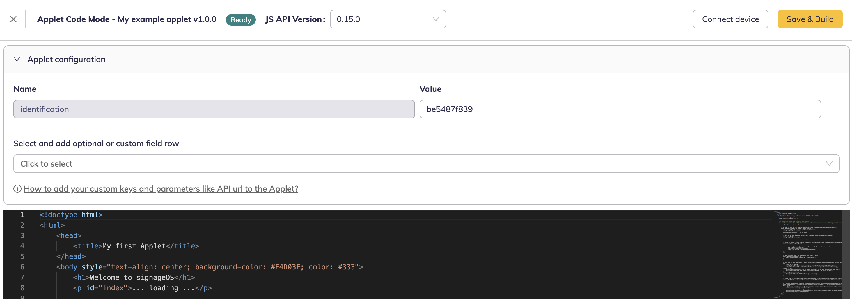 Web Editor for Applet in Box – signageOS